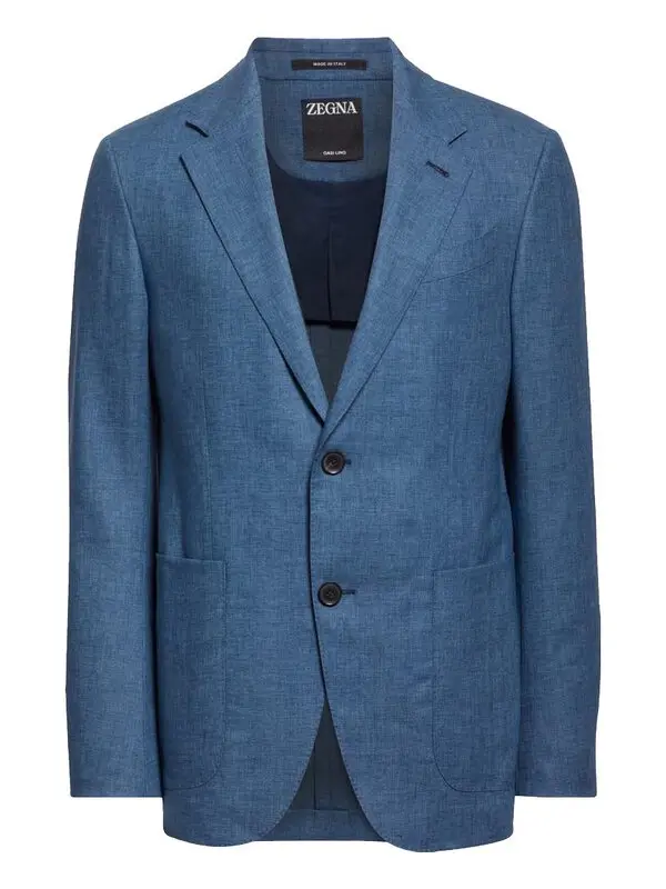 Zegna Oasi Linen Sport Coat - Med Blue Solid