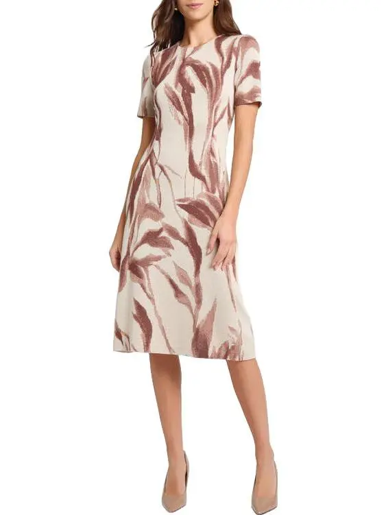 Misook Botanical Jacquard A-line Dress - Biscotti/ Charmeuse/ Truffle