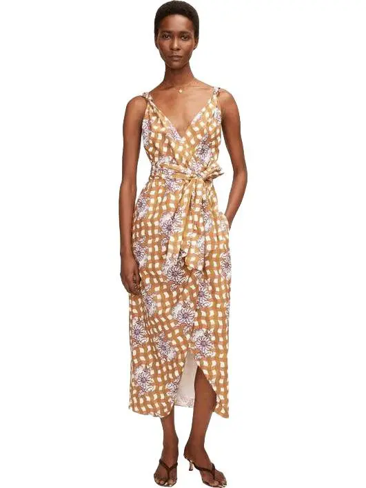 Rebecca Taylor Gingham Daisy Whisper Wrap Dress - Daisey Toffee Combo