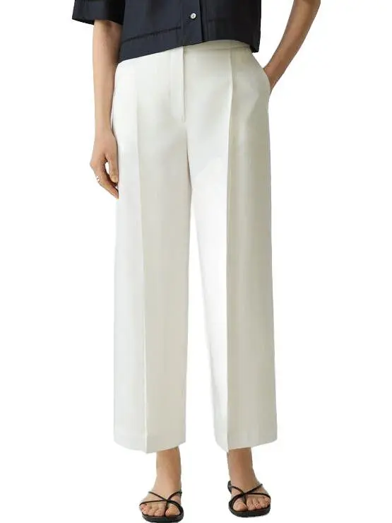 Theory City Pleated High-waisted Wide-leg Trousers - Ivory