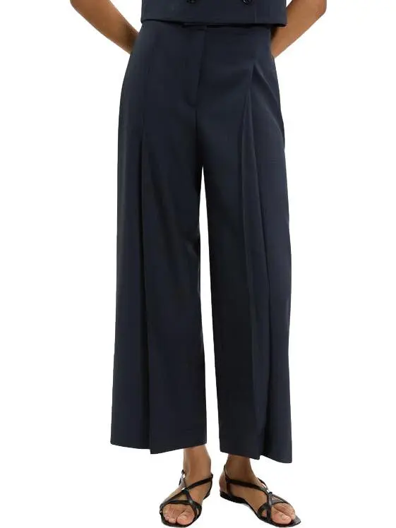 Theory City Pleated High-waisted Wide-leg Trousers - Nocturne Navy