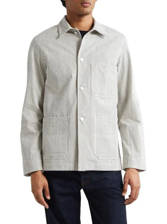 DRAKE'S Stripe Chore Jacket - 052 Ecru/ Navy