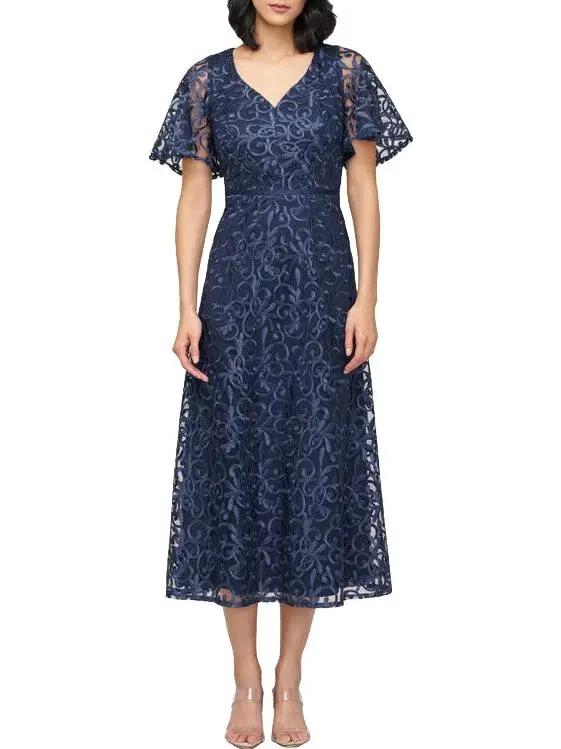 Js Collections Embroidered Cocktail Dress - Navy