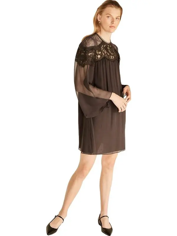 Rebecca Taylor Chiffon Long Sleeve Dress - Peat