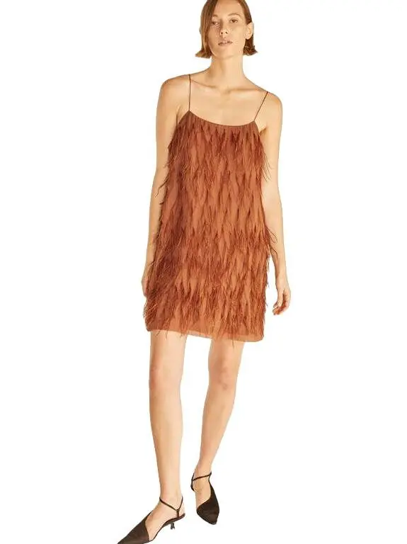 Rebecca Taylor Feathered Slip Dress - Copper