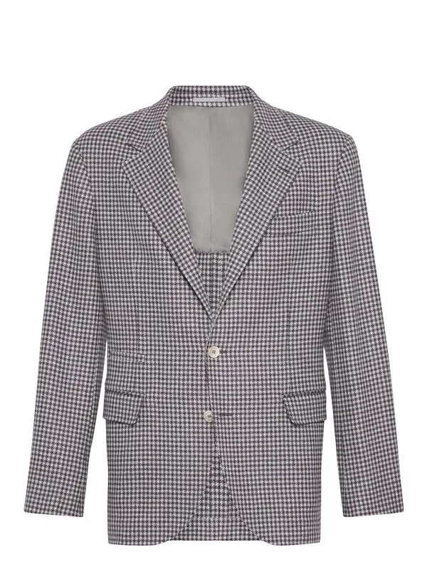 Brunello Cucinelli Houndstooth Deconstructed Blazer - Burgundy