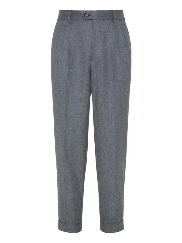 Brunello Cucinelli Leisure Fit Trousers With Double Pleats - Medium Grey