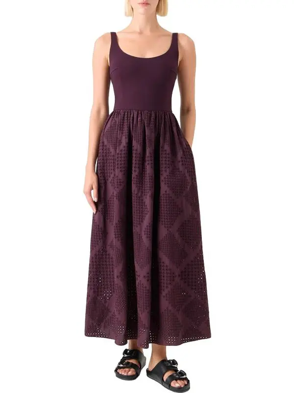 Akris Mixed Media Belted Midi Dress - Blackberry