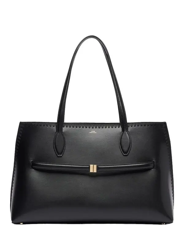 TOTEME Lounge Embroidered Leather Tote Bag - Black
