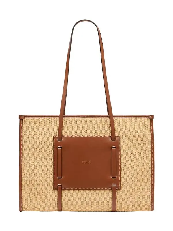 DEMELLIER Capri Leather-trimmed Raffia Tote Bag - Brown