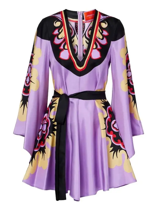 La DoubleJ Magnifico Placée Silk Twill Minidress - Purple