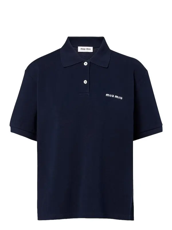 Miu Miu Logo Cotton Piqué Polo Shirt - Blue