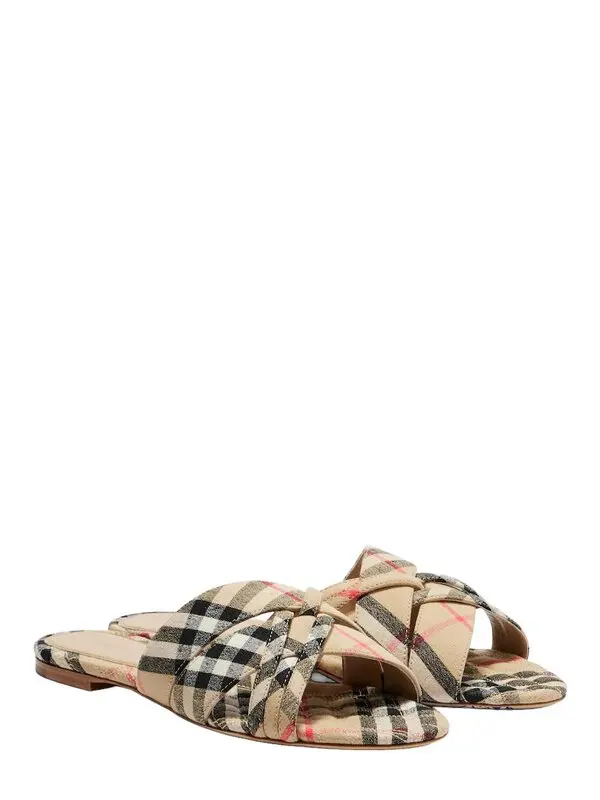 Burberry Check Slides - Beige