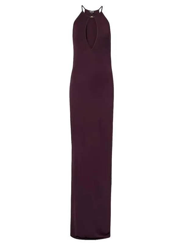 TOM FORD Cutout Halterneck Crêpe Jersey Gown - Purple