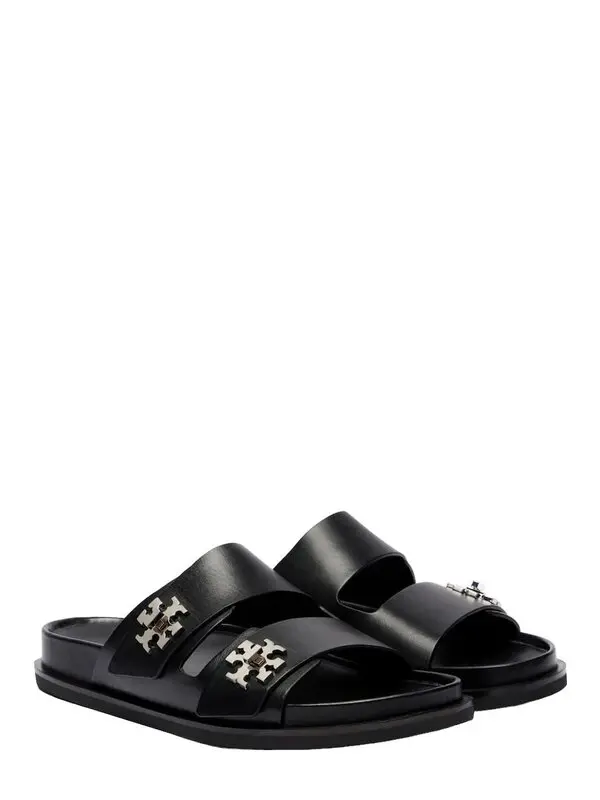 Tory Burch Turnlock Leather Slides - Black