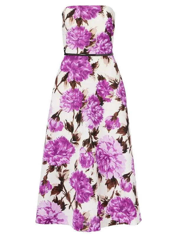 Max Mara Floral Cotton-blend Faillé Midi Dress - Multicoloured