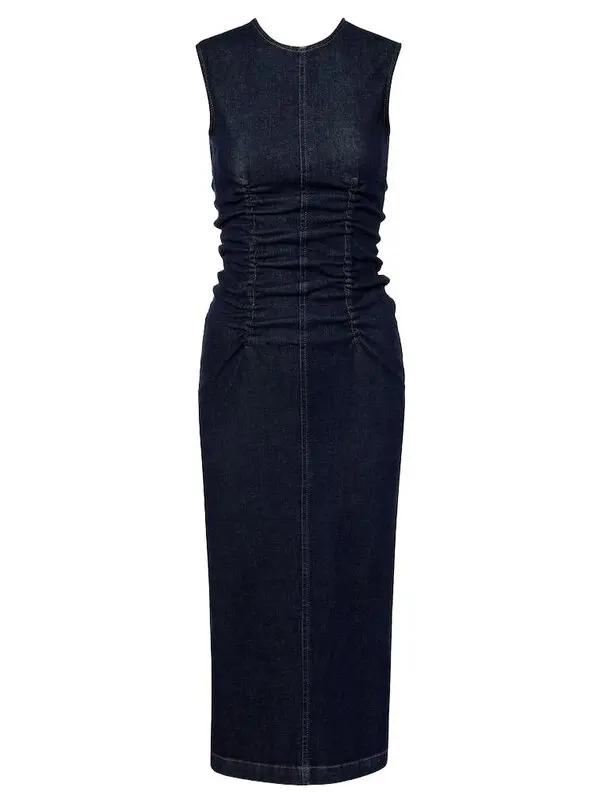 Sportmax Voto Ruched Denim Midi Dress - Blue
