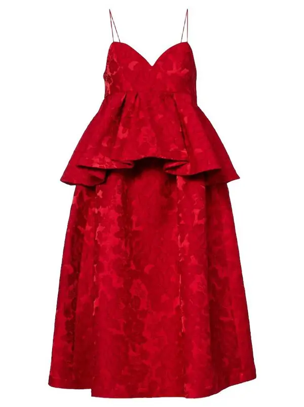 La DoubleJ Satine Matelassé Jacquard Midi Dress - Red