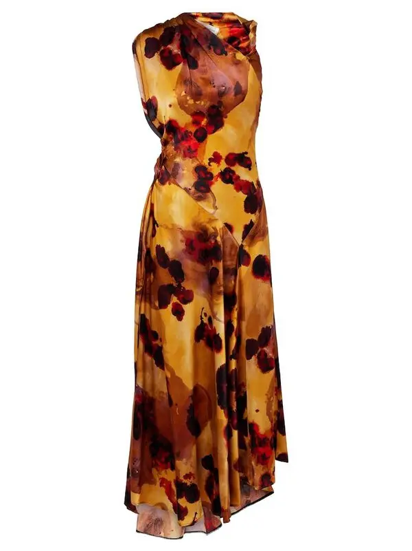 Victoria Beckham Gathered Lace-trimmed Silk Satin Gown - Yellow