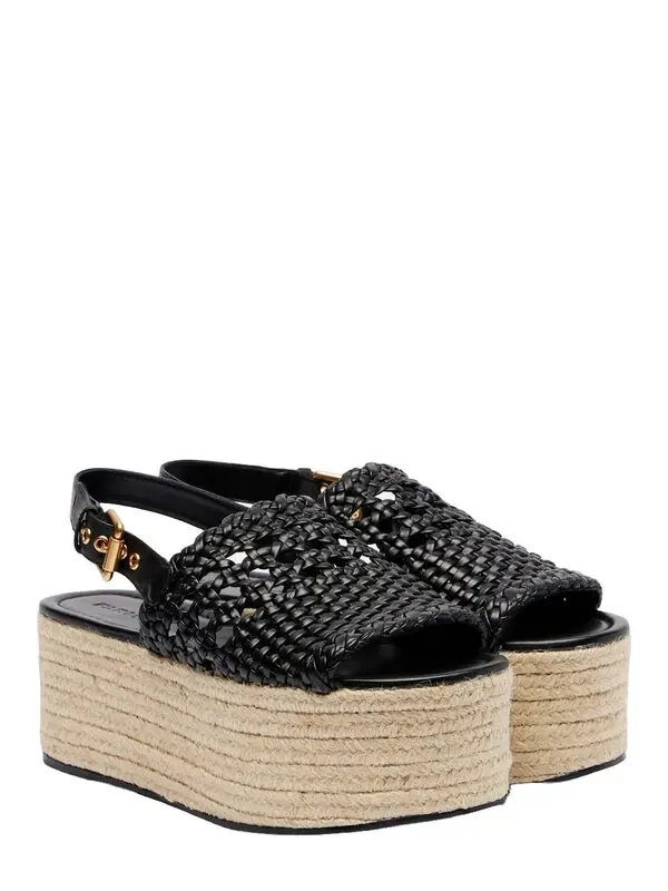 Farm Rio Woven Leather Espadrille Sandals - Black