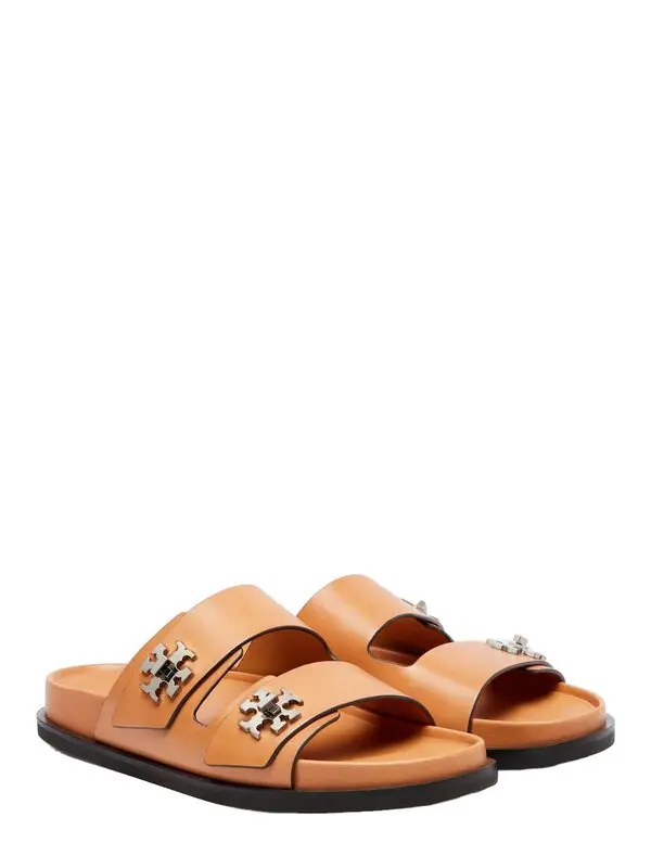 Tory Burch Turnlock Leather Slides - Brown
