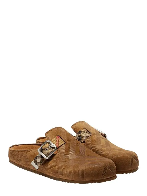 Burberry Checked Suede Clogs - Brown