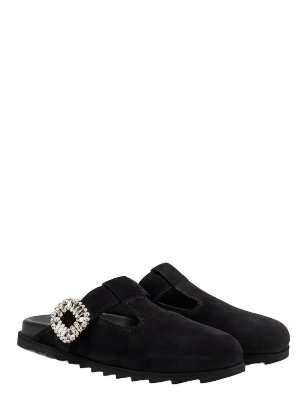 ROGER VIVIER Slidy Viv Suede Mules - Black