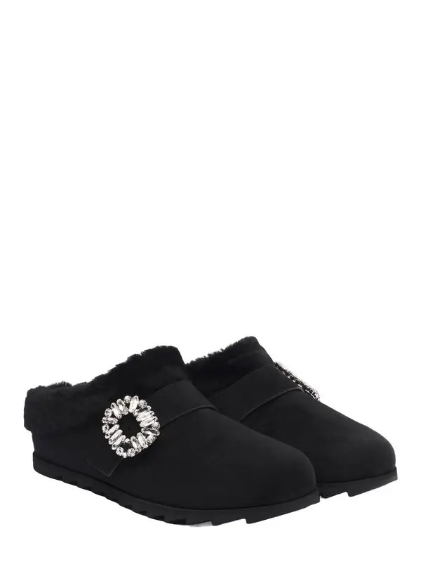 ROGER VIVIER Slidy Viv Suede Mules - Black