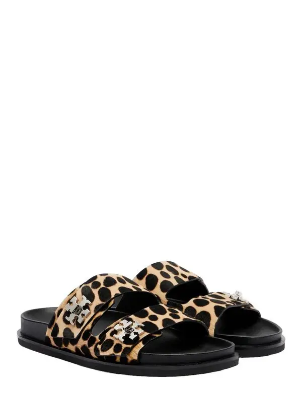 Tory Burch Turnlock Leopard-print Calf Hair Slides - Black