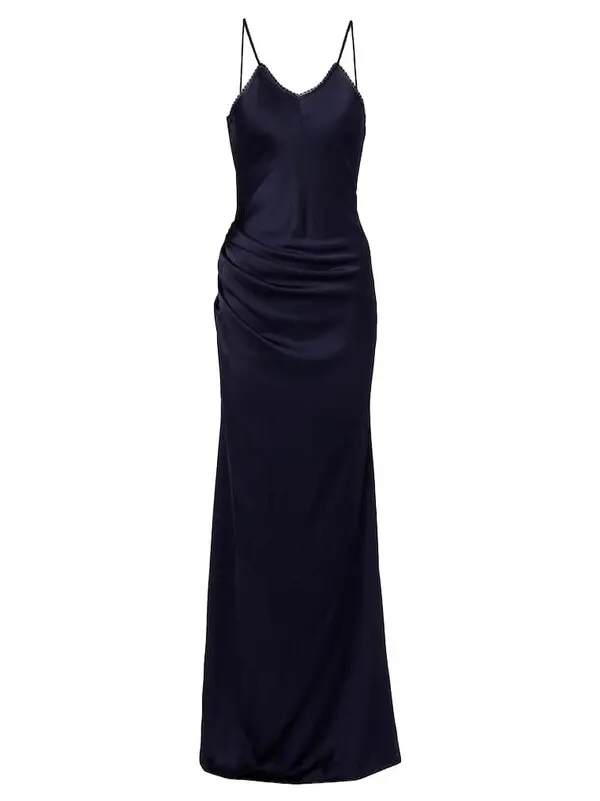 Victoria Beckham Lace-trimmed Satin Maxi Dress - Blue