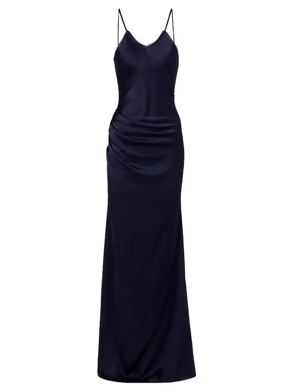Victoria Beckham Lace-trimmed Satin Maxi Dress - Blue