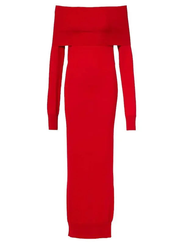 Stella McCartney Off-shoulder Virgin Wool Maxi Dress - Red