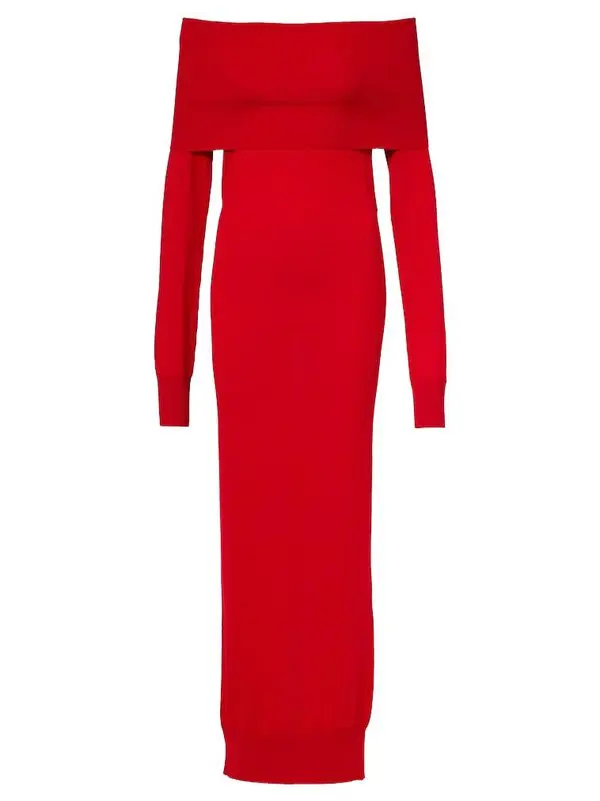 Stella McCartney Off-shoulder Virgin Wool Maxi Dress - Red