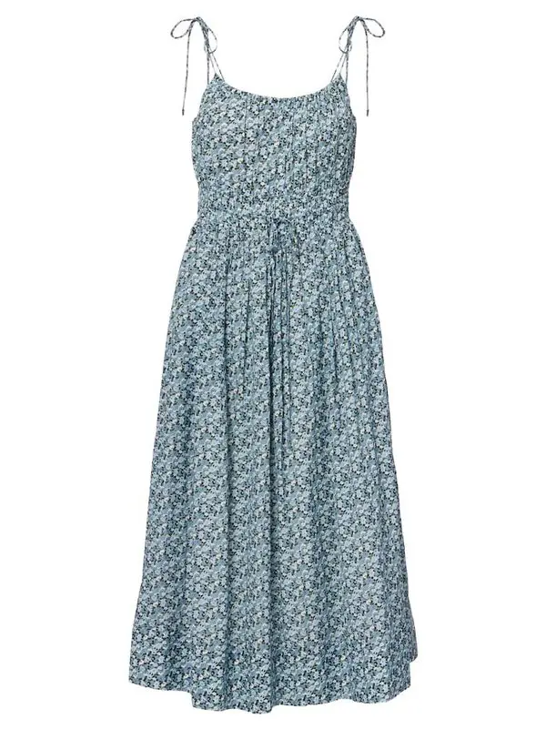 Veronica Beard Millie Floral Shirred Midi Dress - Blue