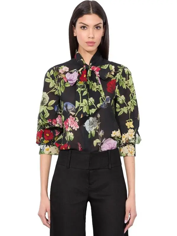 Alice + Olivia Lloyd Slit Sleeve Blouse - Floral