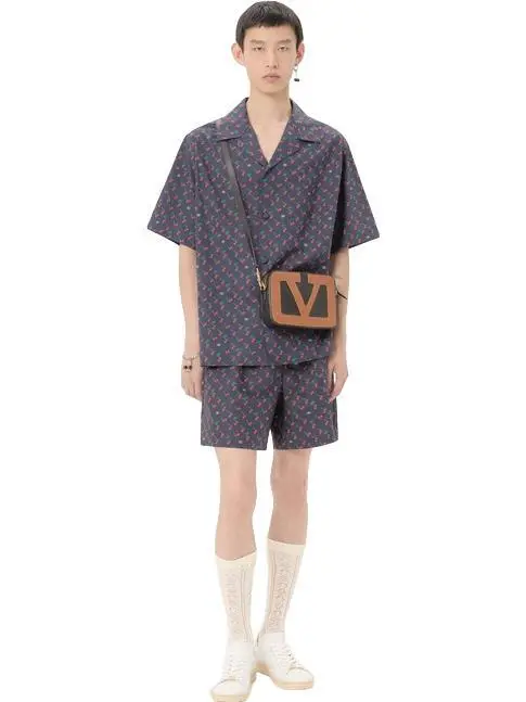 Valentino Garavani Cotton Poplin Bermuda Shorts With Print - Blue
