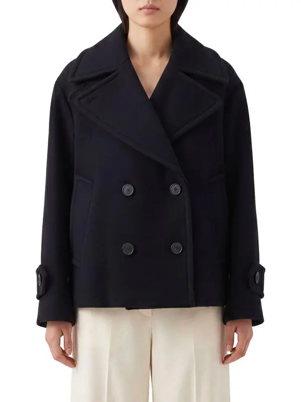 Chloé Double-breasted Wool Blend Pea Coat With Dropped Shoulders - Black