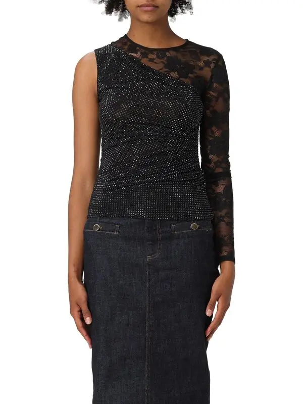 SELF-PORTRAIT Asymmetrical Embellished Lace Top - Black