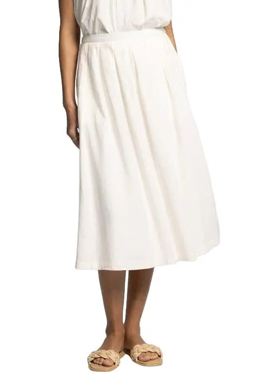 THREAD & SUPPLY Lydia Pleated Linen Blend Midi Skirt - White