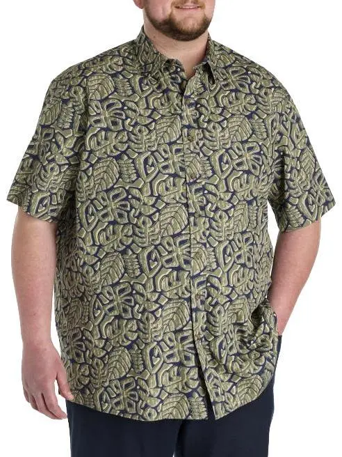 OAK HILL BY DXL Big & Tall Tribal Leaf Sport Shirt - Navy Green