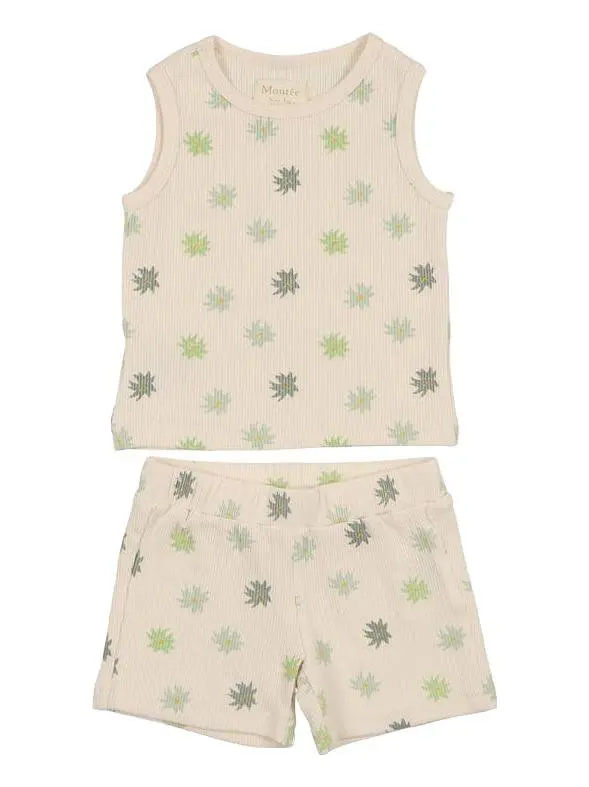 MANIÈRE Floral Ribbed Tank And Shorts Set - Beige Boy