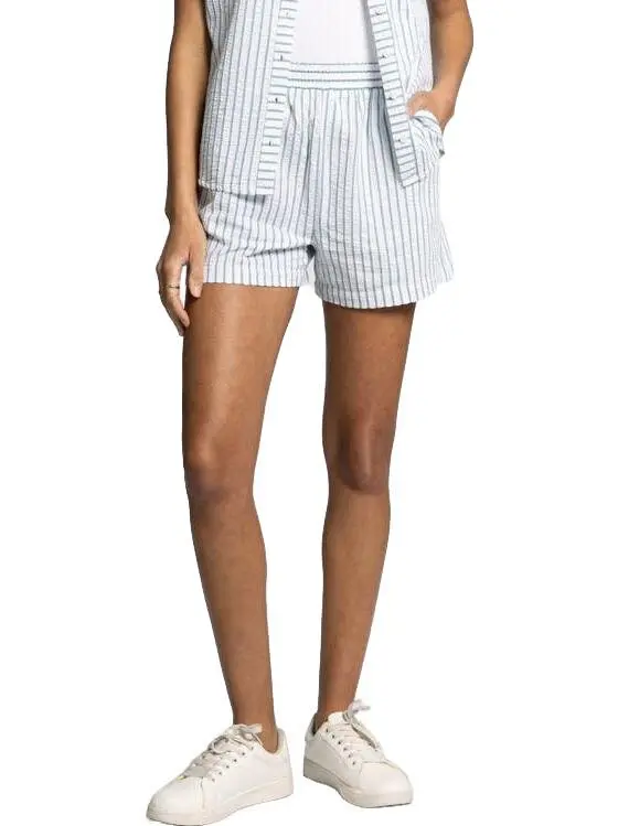 THREAD & SUPPLY Marina Stripe Cotton Seersucker Shorts - White Green