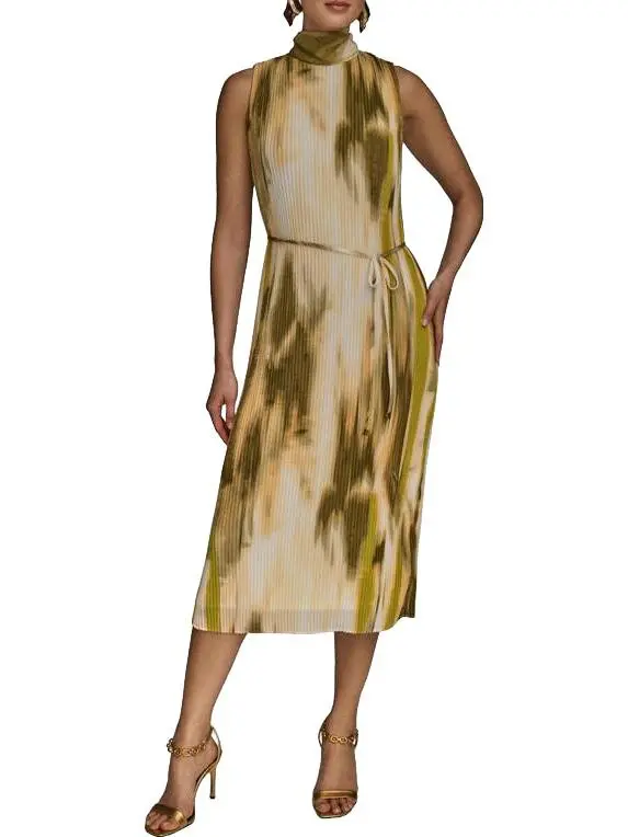 Donna Karan New York Abstract Print Micropleat Midi Dress - Smoky Olive