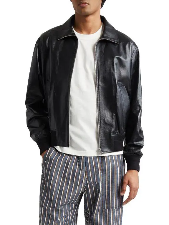 Bottega Veneta Lambskin Leather Blouson Jacket - 1000 Black