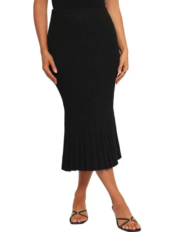 PETAL & PUP Balla Ribbed Midi Skirt - Black