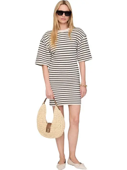 ANINE BING French Terry Mini Dress - Black / White Stripe