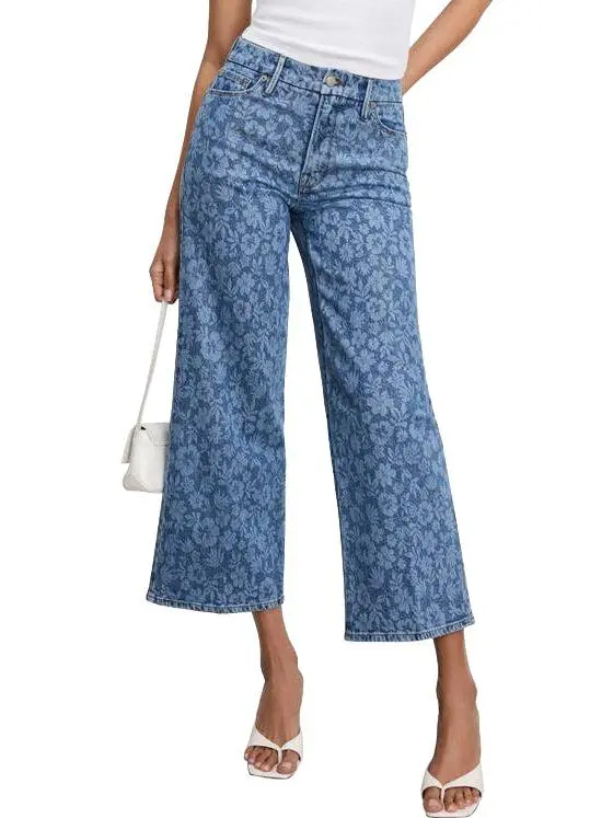 Good American Good Waist High Rise Crop Palazzo Jeans - Hibiscus Bloom001