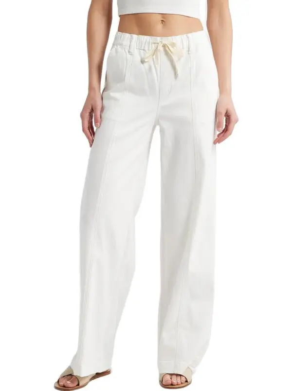 1822 Denim High Waist Wide Leg Drawstring Jeans - White