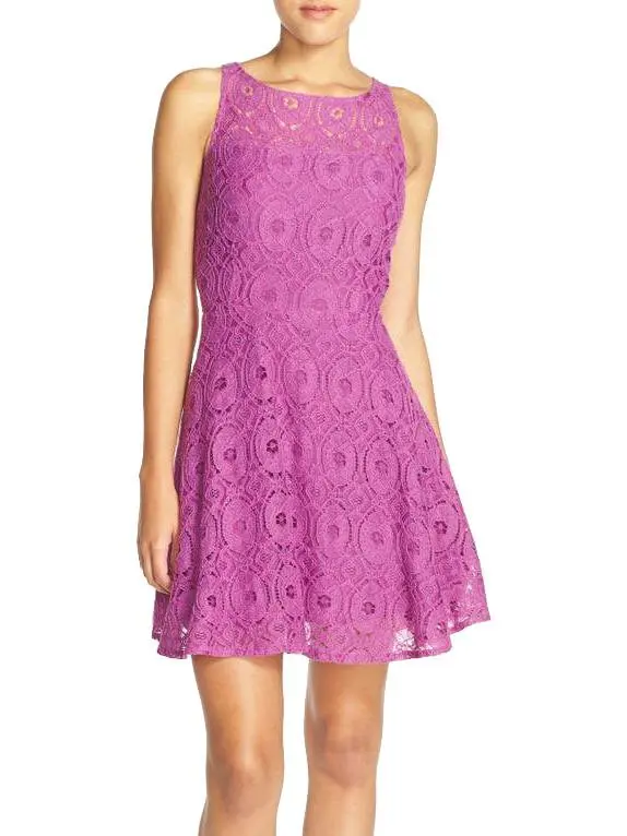 Steve Madden Bb Dakota Renley Lace Fit & Flare Mini Dress - Radiant Orchid