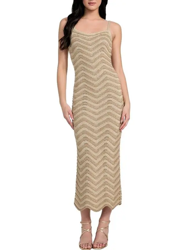 Guess Vera Chevron Knit Dress - Natural/ Gold Multi Stripe